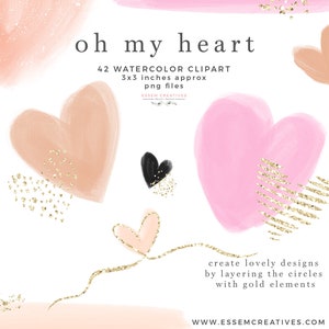 Watercolor Hearts Clipart, Valentines Day PNG Graphics Illustrations ...