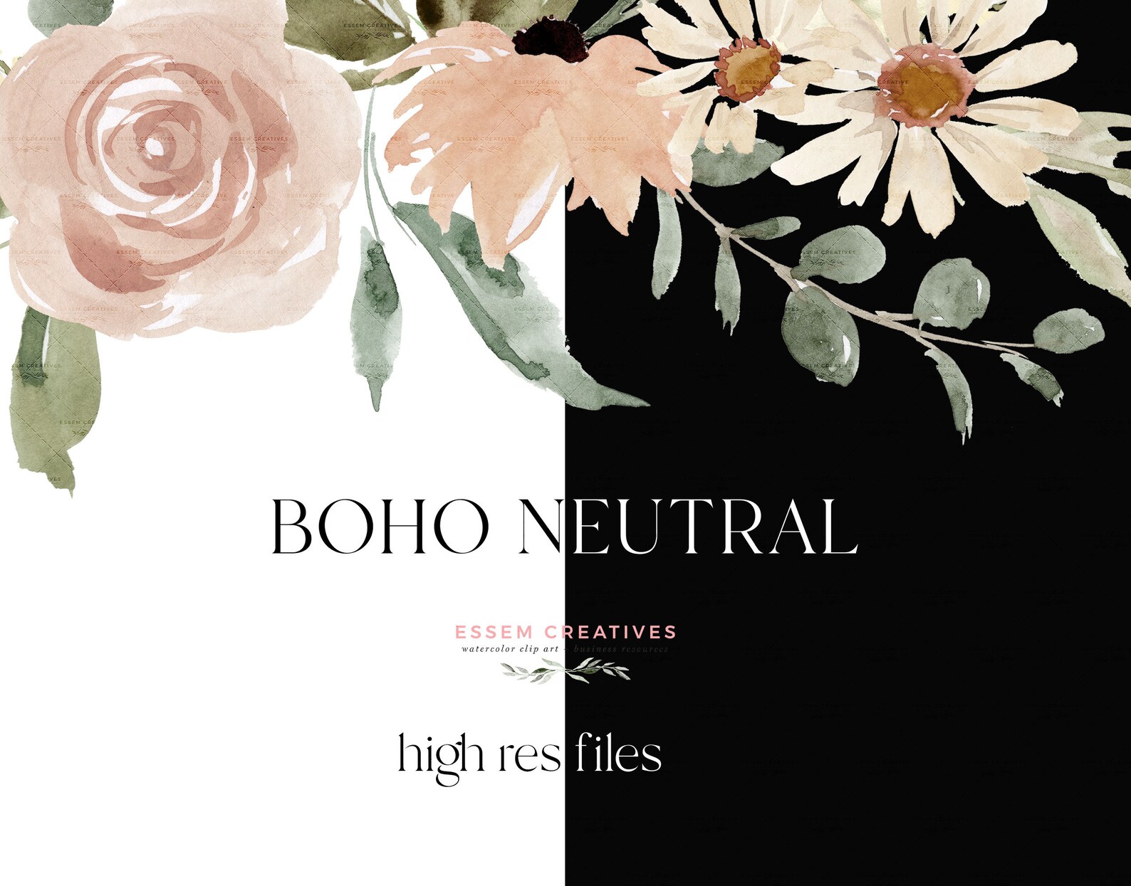 Boho Neutral Floral Clipart Boho Floral Frame Clip Art - Etsy