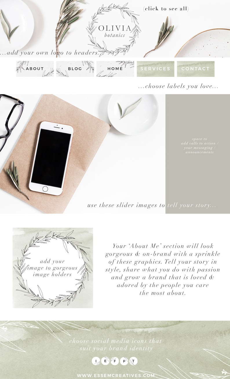 Website Branding Kit, Neutral Blog Brand Kit, Light Airy Rustic Theme ...