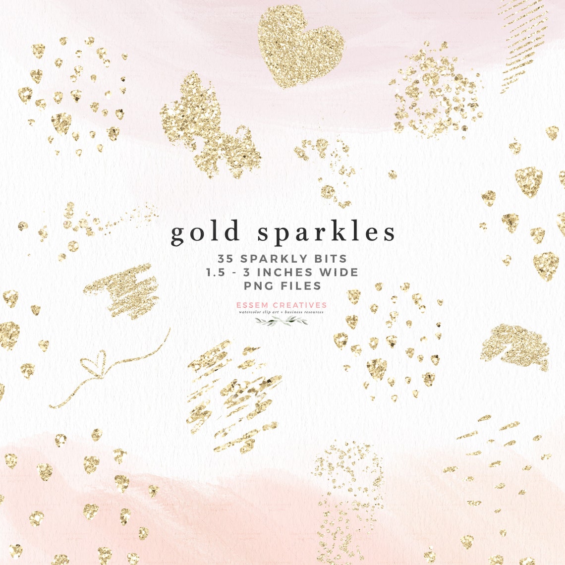 Gold Sparkle Glitter Clipart Overlay, Brush Stroke Sublimation PNG ...