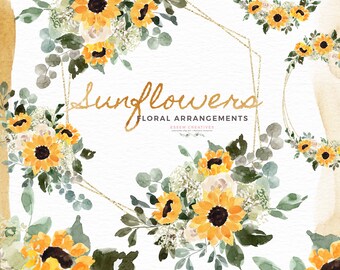 Watercolor Sunflowers Babys Breath Clipart Rustic Fall | Etsy