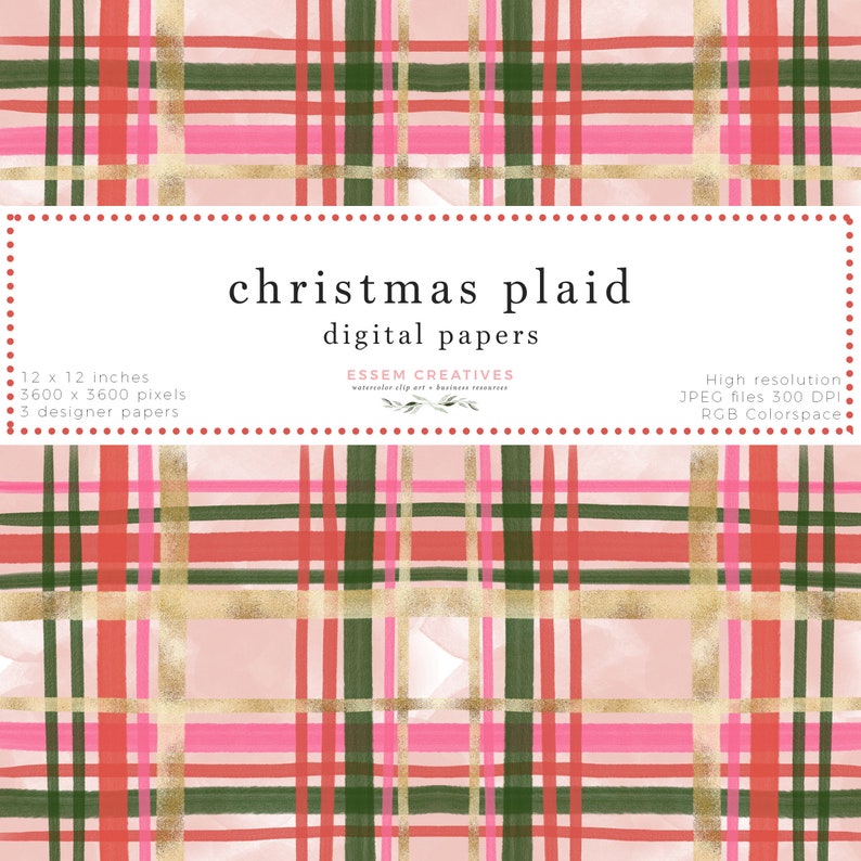Christmas Plaid Pattern Digital Paper Seamless Repeat, Watercolor ...