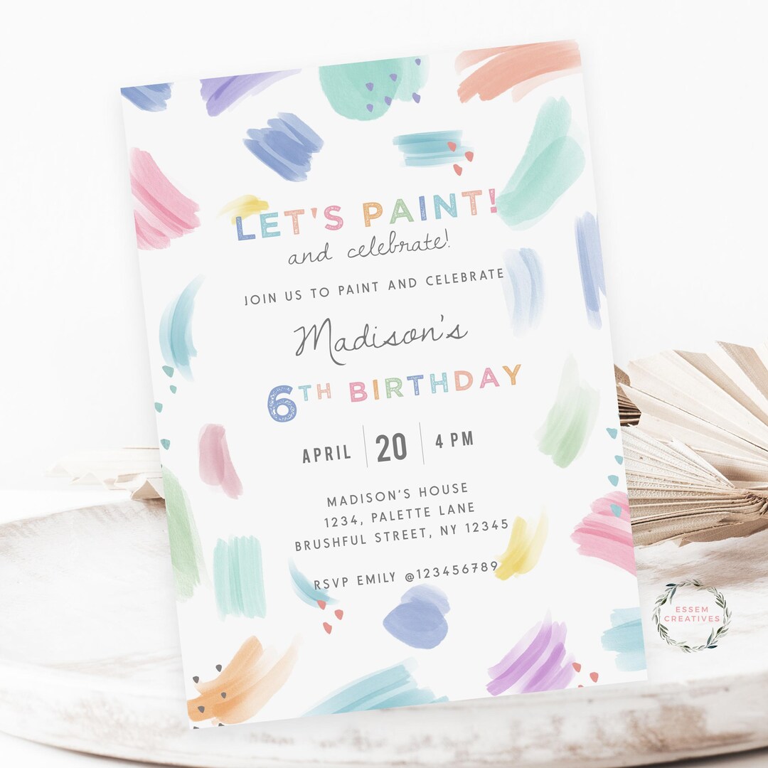 Editable Painting Party Invite, Art Birthday Invitation, Modern ...