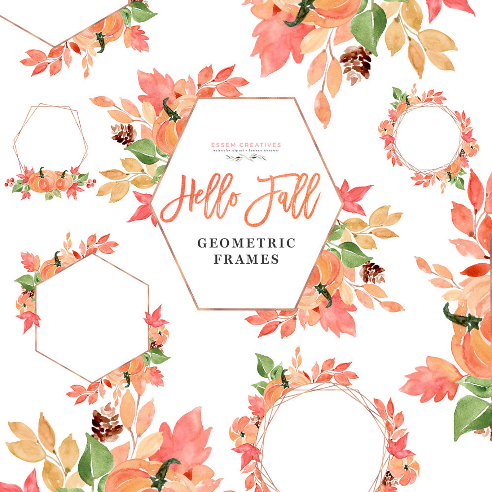 Watercolor Fall Frames Clipart Autumn Clipart Thanksgiving | Etsy