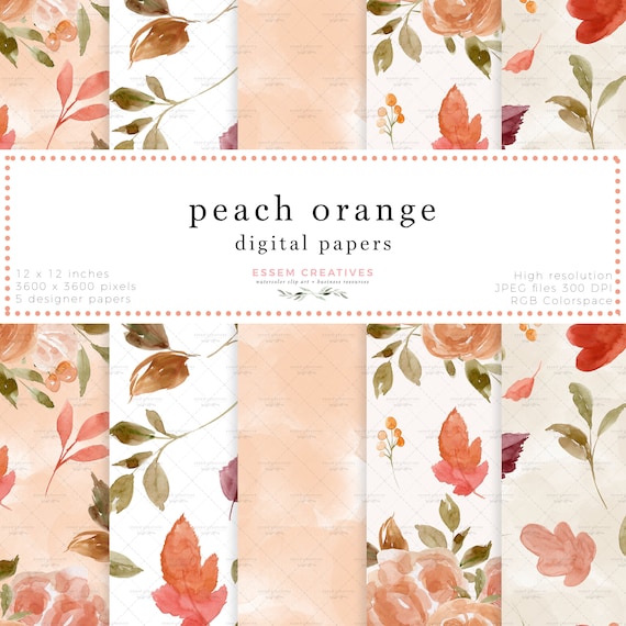 Peach Orange Floral Digital Paper Seamless Repeat Patterns - Etsy