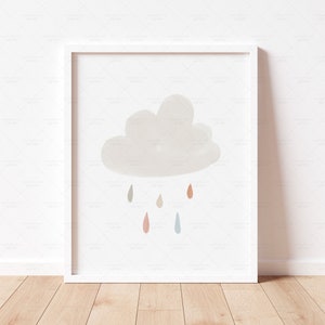 Neutral Cloud and Rain Poster, Boho Nursery Decor, PRINTABLE Cloud Wall ...