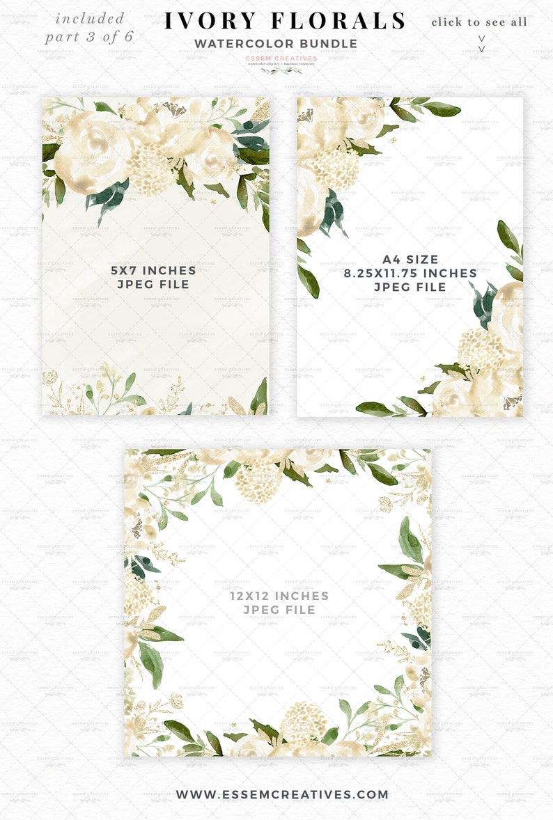 Ivory Watercolor Flowers Clipart, White Floral Watercolor Graphics ...