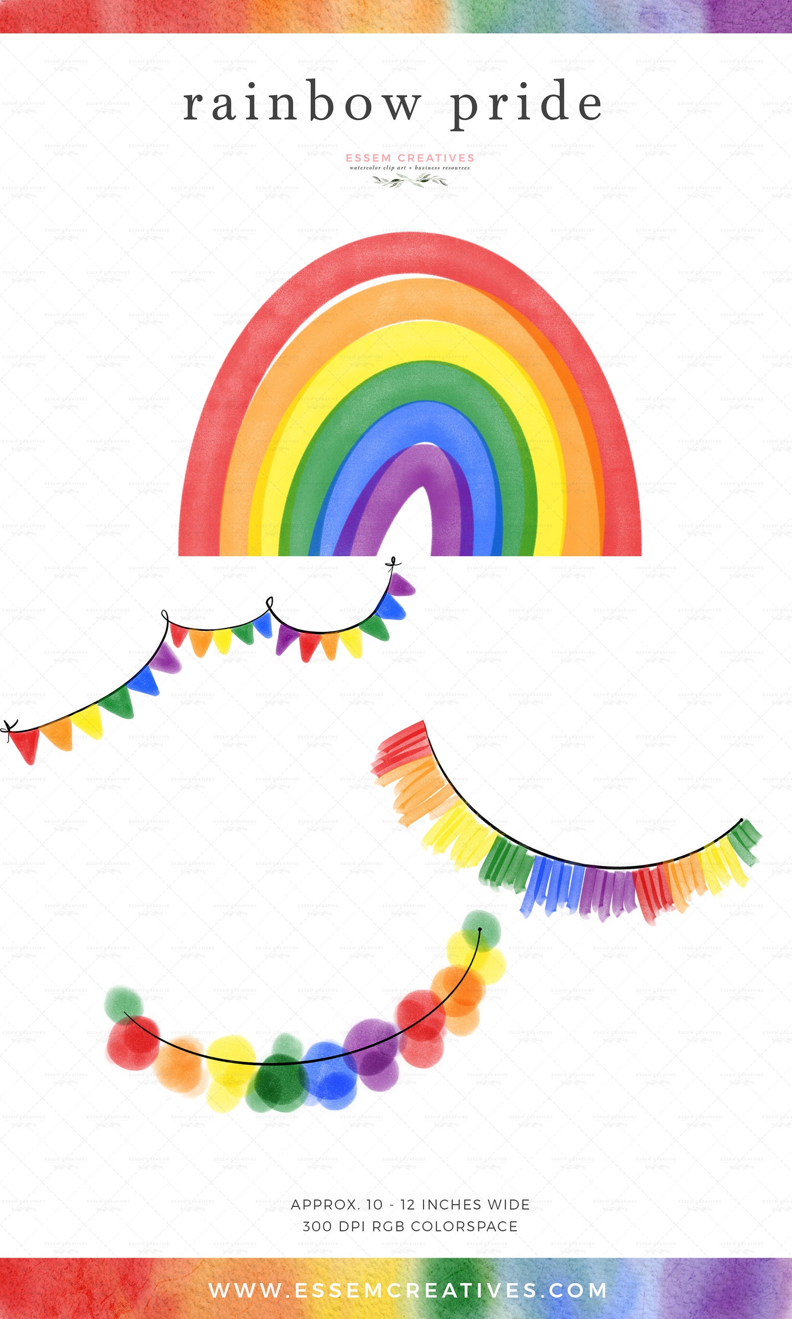 Rainbow Pride Watercolor Splashes Clipart, Bunting Garland Brush ...