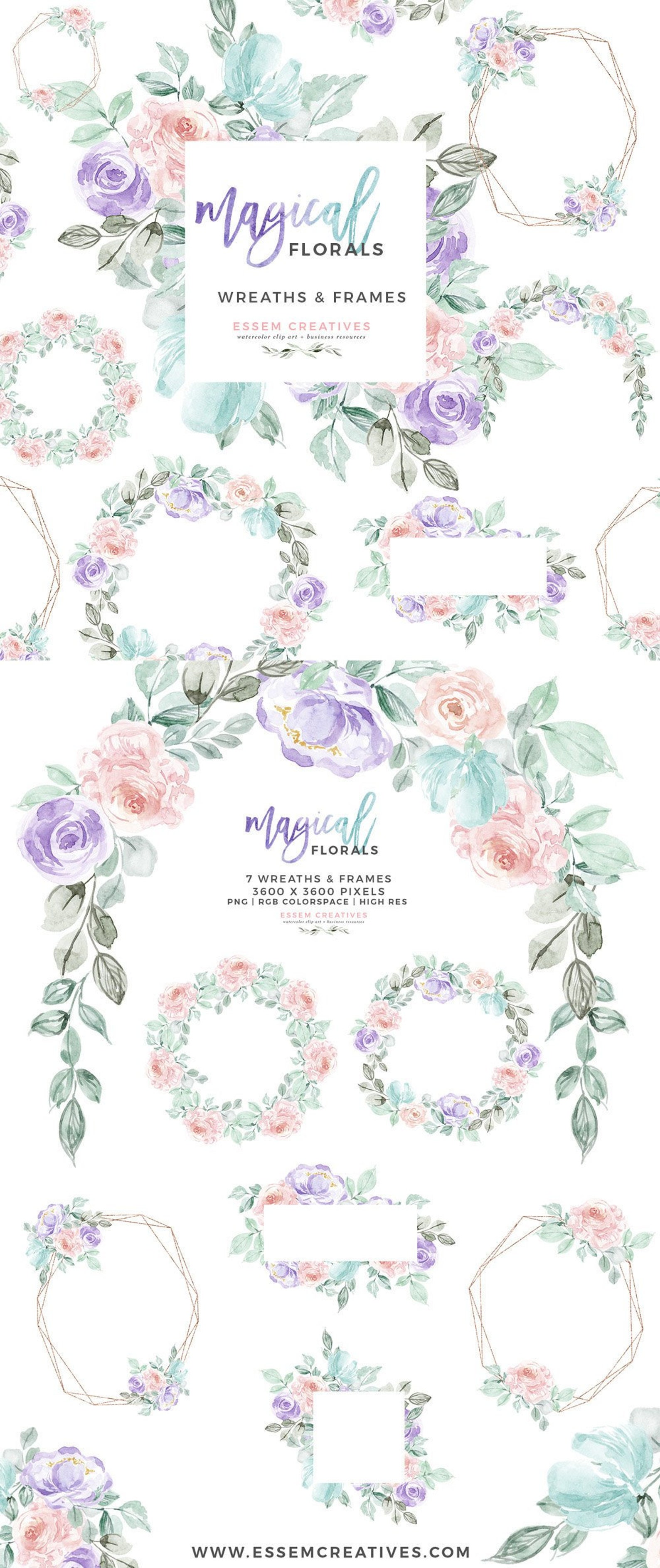 Watercolor Floral Wreath Frames Clipart Winter Flowers | Etsy