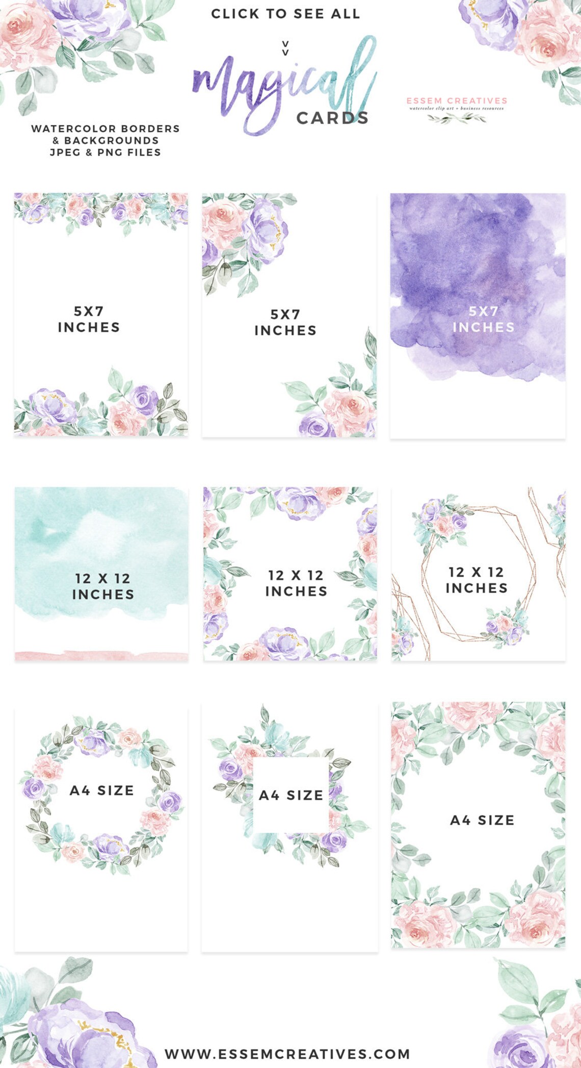Watercolor Floral Card Border Template Winter Flowers - Etsy