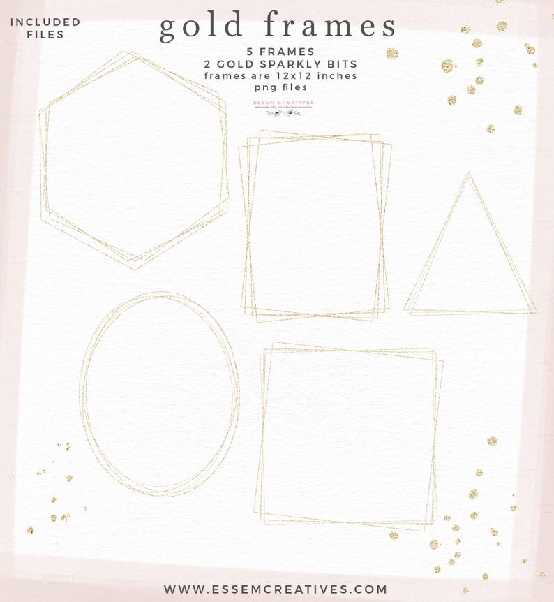 Gold Geometric Frame Clipart Gold Glitter Frame Clip Art - Etsy