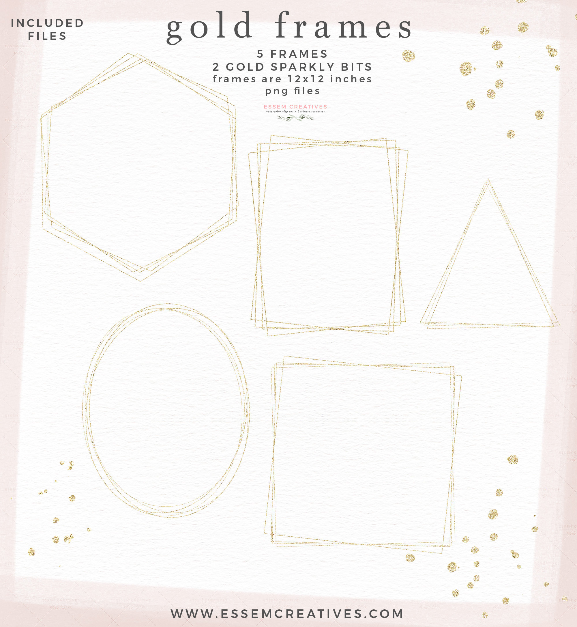 Gold Geometric Frame Clipart Gold Glitter Frame Clip Art - Etsy