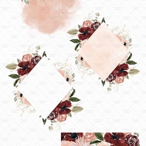Burgundy Blush Floral Clipart, Boho Wreath Clipart, Watercolor Frame ...