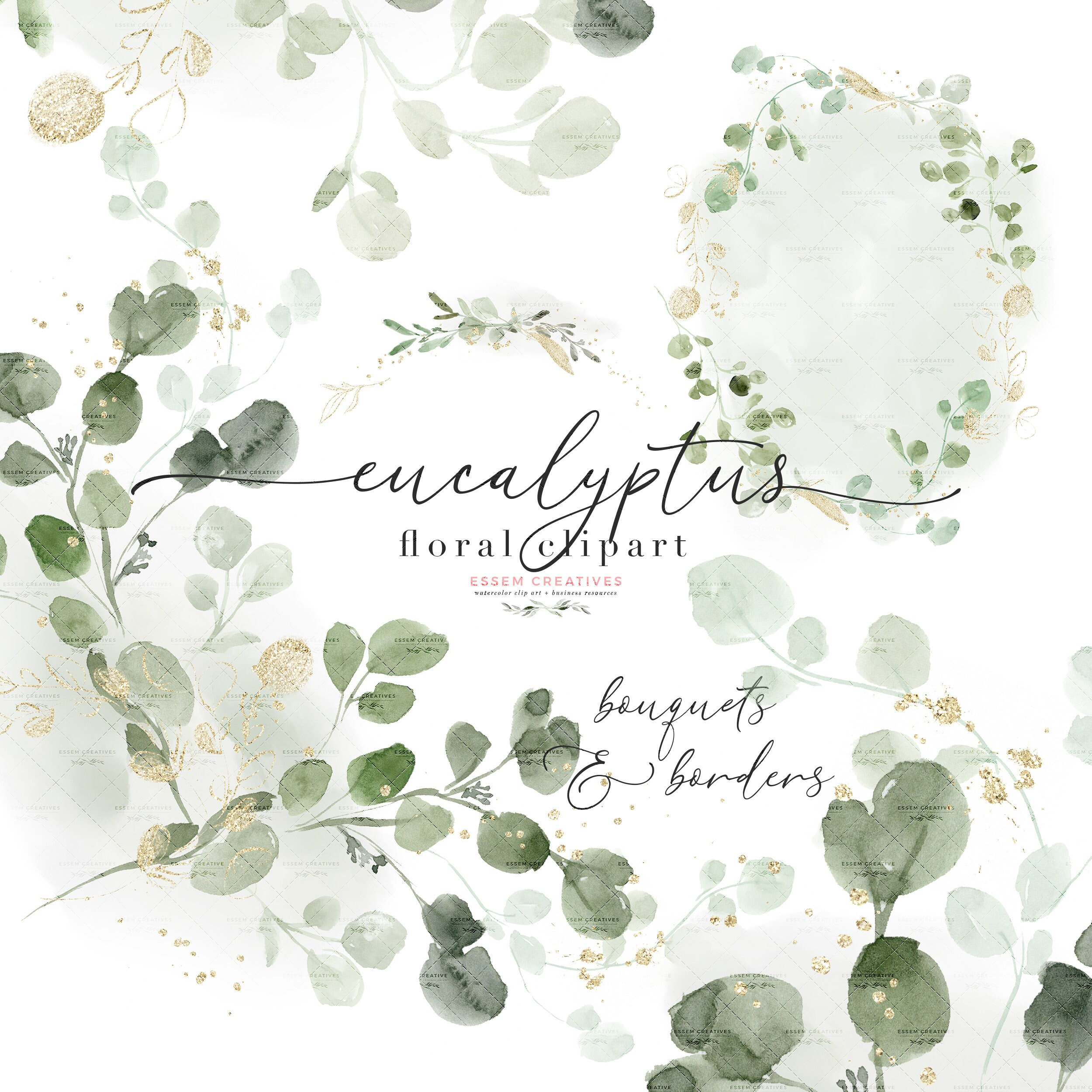Watercolor Eucalyptus Clipart Greenery Wreath Clipart - Etsy