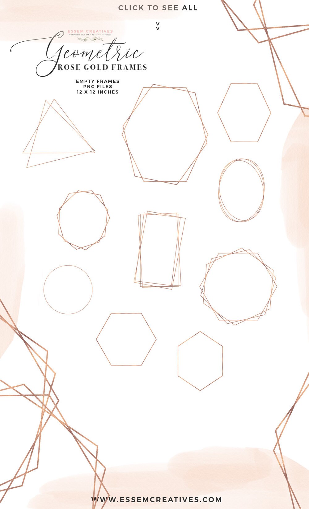 Empty Rose Gold Geometric Frames Clipart Crystal Frames Clip - Etsy