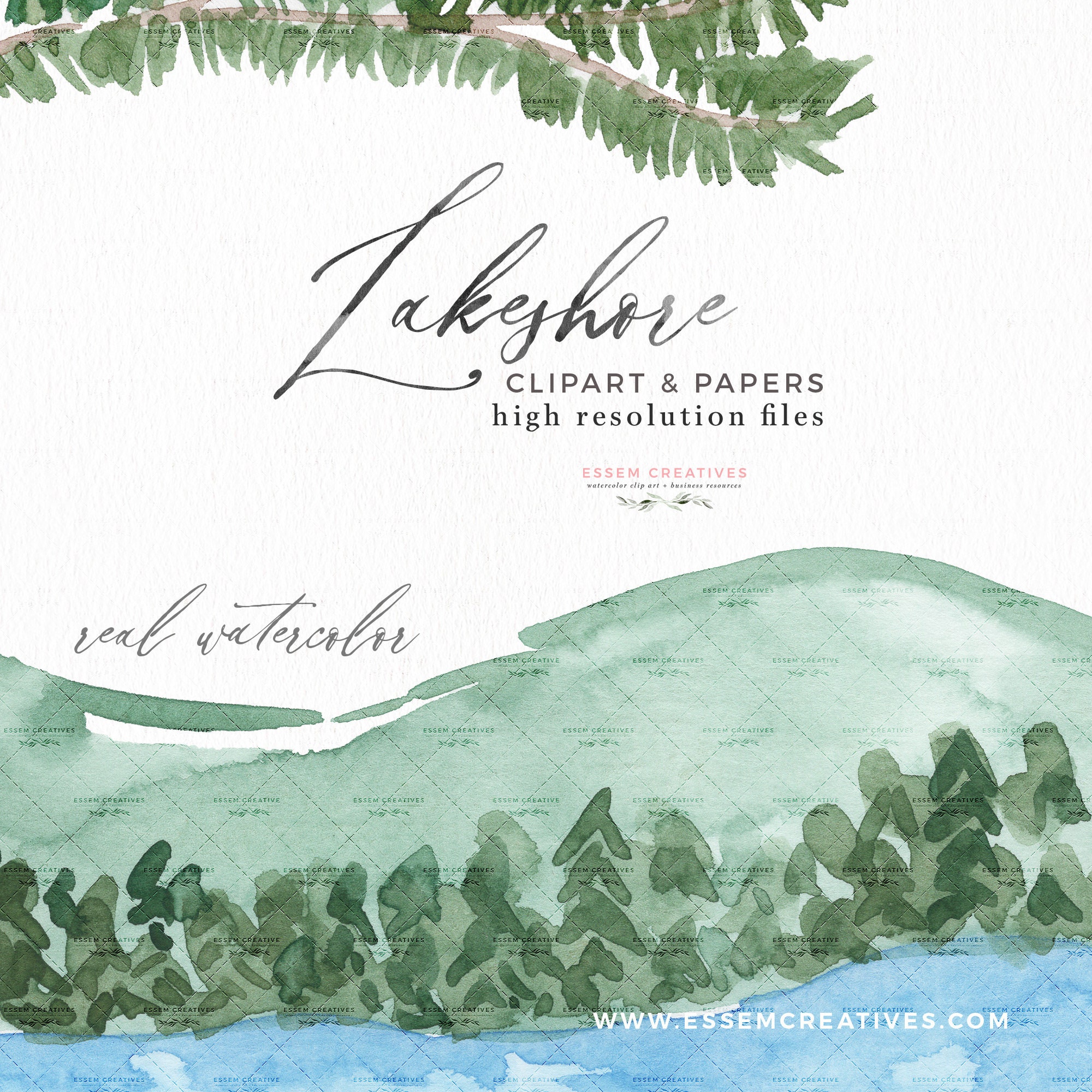 Watercolor Lake Clipart, Lakeshore Background, Ocean Lakeside Summer ...