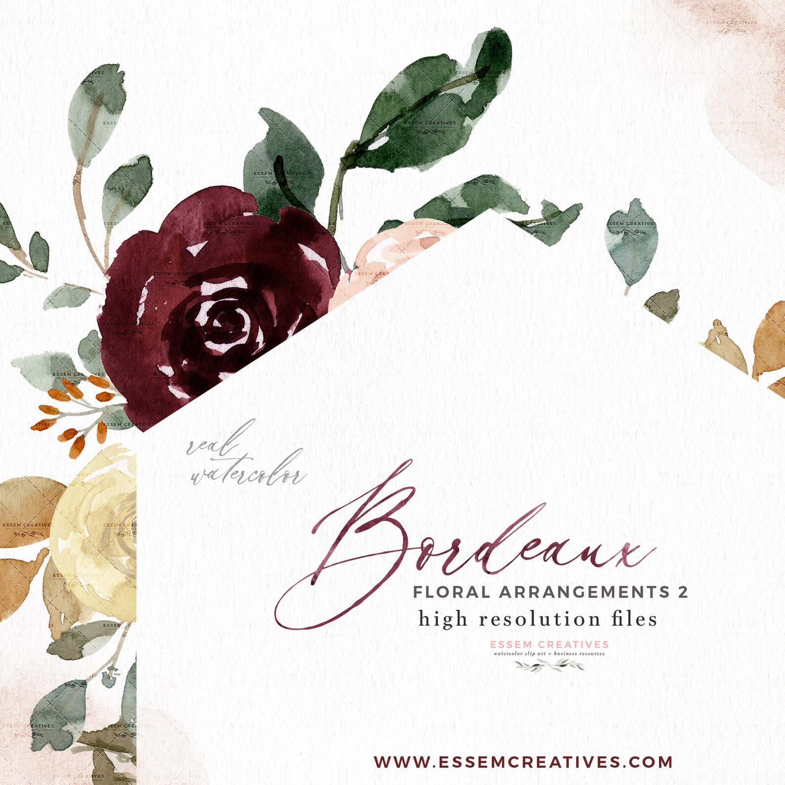 Burgundy Watercolor Floral Clipart Fall Flowers Clip Art - Etsy