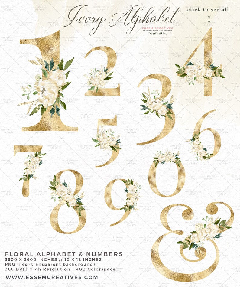 Gold Alphabet Clipart White Floral Alphabet Clip Art - Etsy