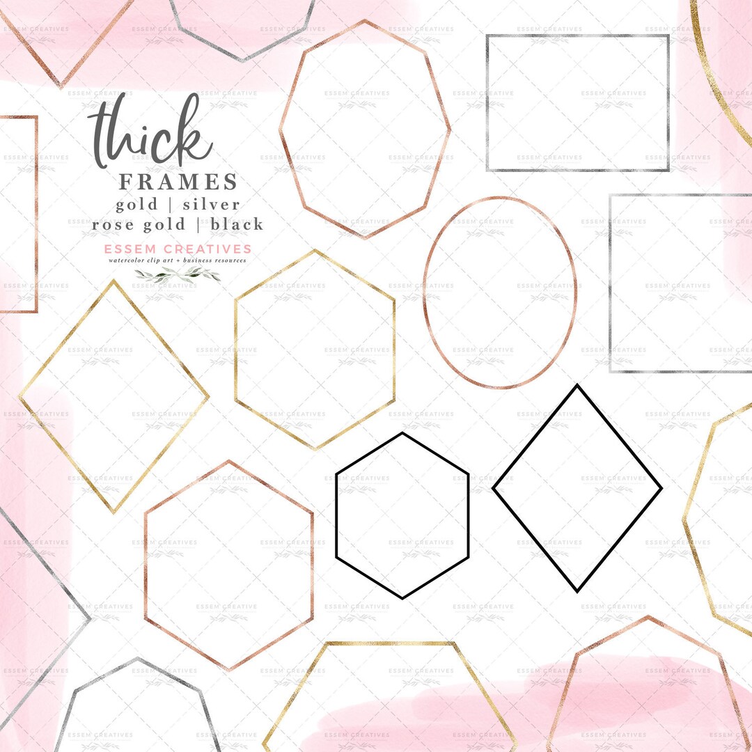 Thick Gold Geometric Frames Clipart, Modern Silver Black Rose Gold Foil ...