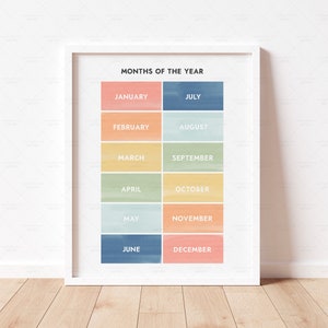 Months of the Year Print, Educational Poster for Preschool Classroom ...