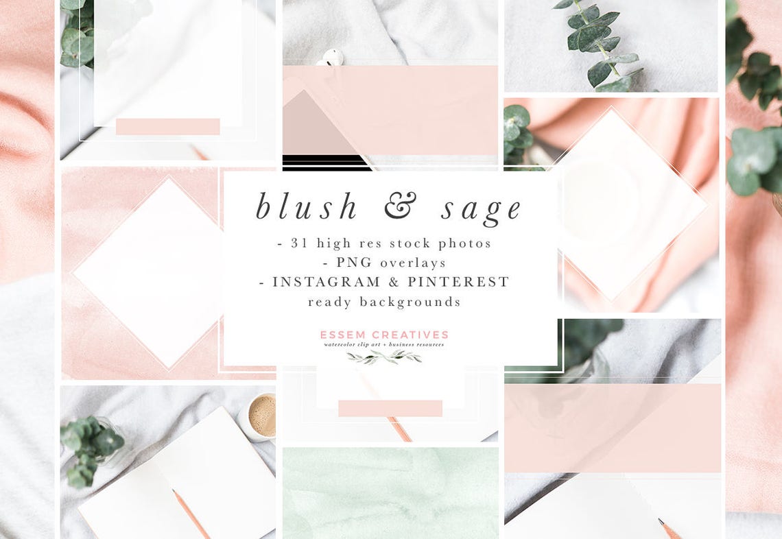 Feminine Blush and Sage Stock Photos Social Media Templates - Etsy