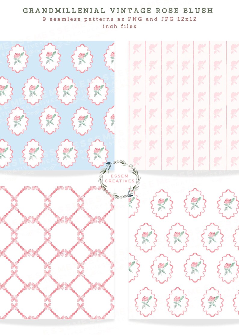 Preppy Grandmillenial Vintage Rose Floral Frames Seamless Pattern ...