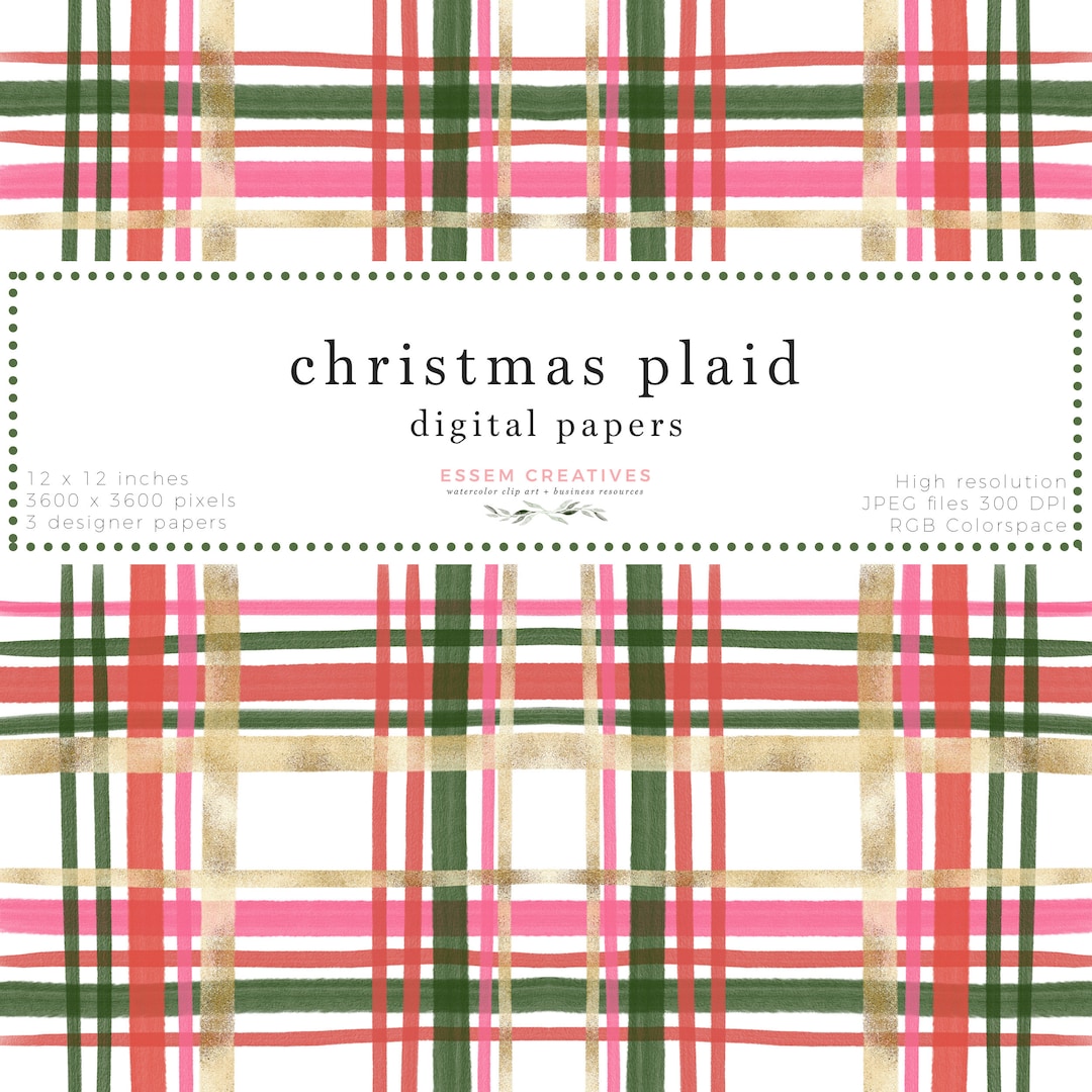 Christmas Plaid Pattern Digital Paper Seamless Repeat, Watercolor ...