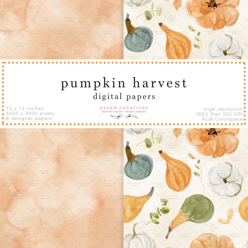 Pumpkin Floral Digital Paper Seamless Repeat Patterns Fall - Etsy