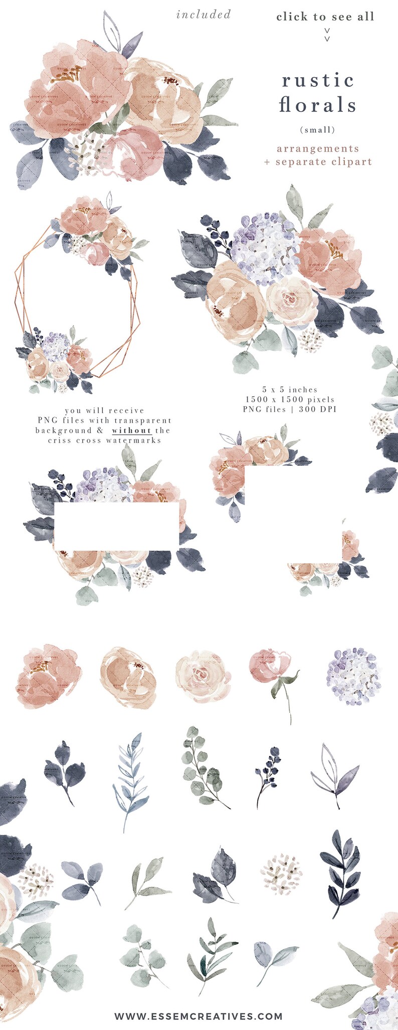 Rustic Watercolor Flowers Clipart Floral Border Clipart - Etsy