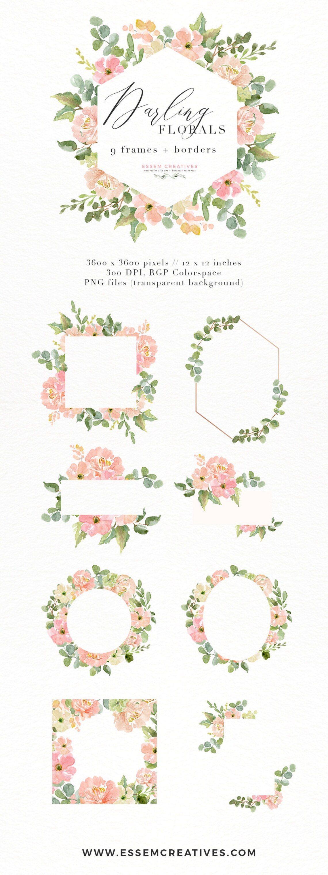 Watercolor Flowers Clipart Peach Floral Frames for Wedding - Etsy