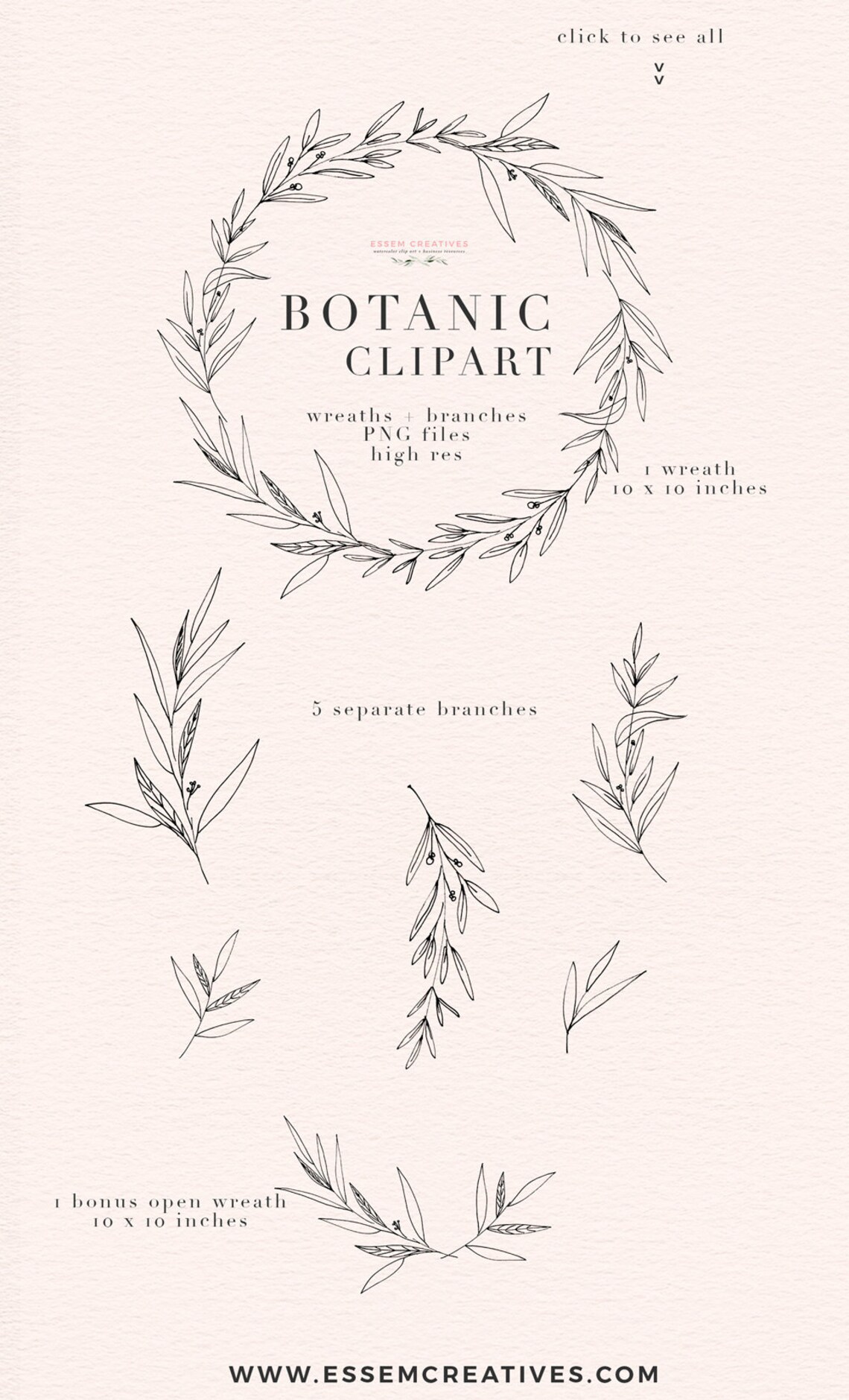 Botanical Clipart Illustration, Greenery Leaves Foliage, Dainty Fine ...