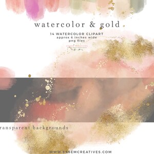 Blush Pink Gold Watercolor Clipart Texture Shapes Splash Splodge ...