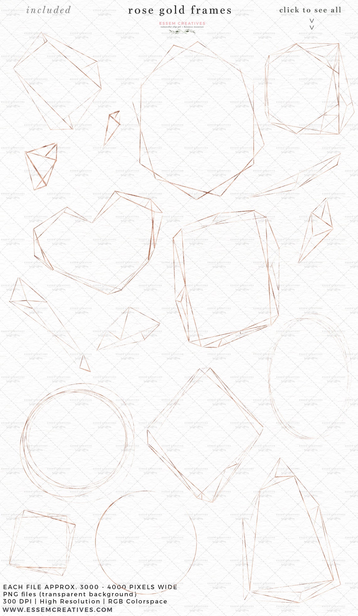 Empty Rose Gold Geometric Frames Clipart Crystal Frames Clip | Etsy