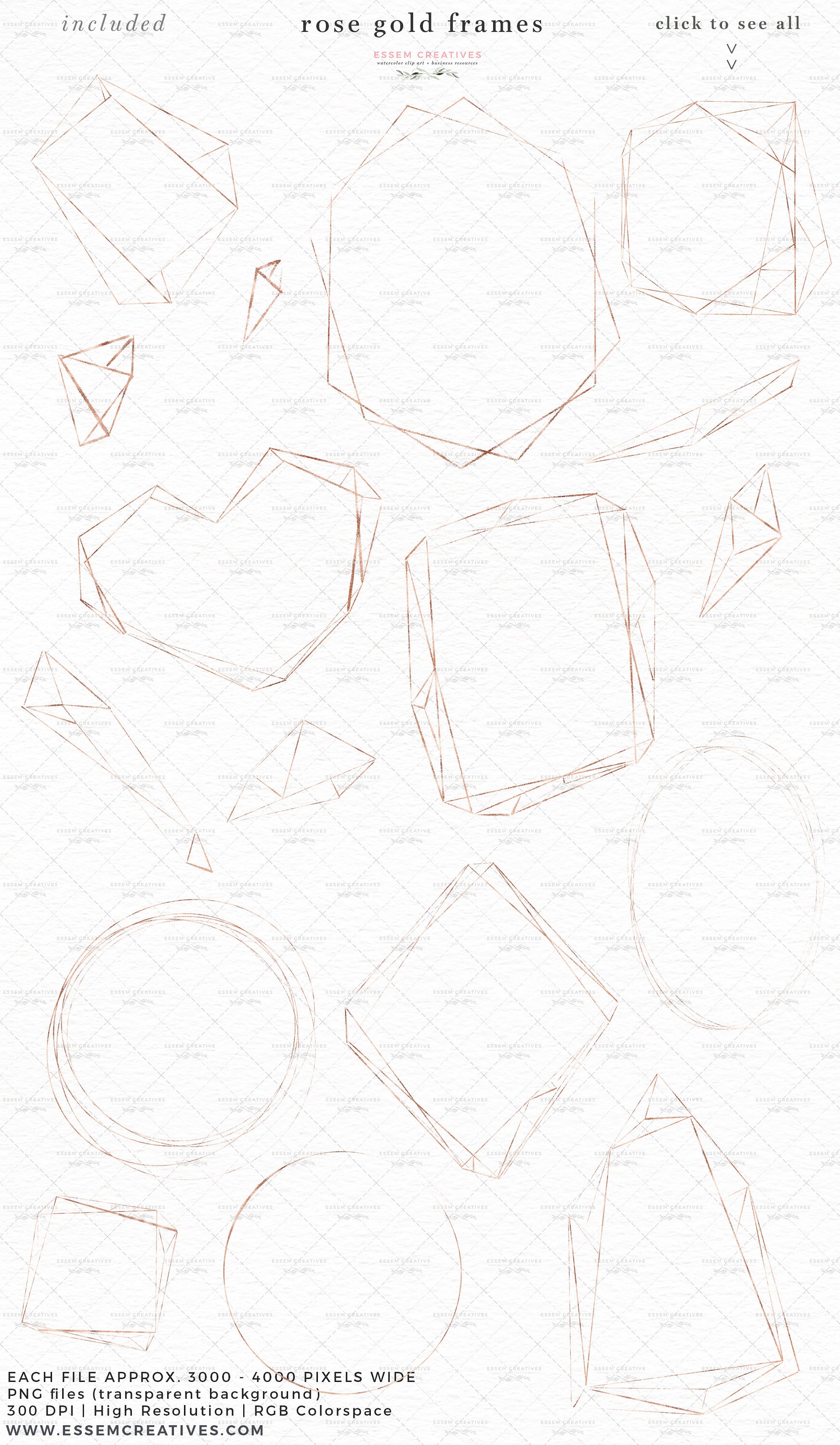 Empty Rose Gold Geometric Frames Clipart Crystal Frames Clip | Etsy