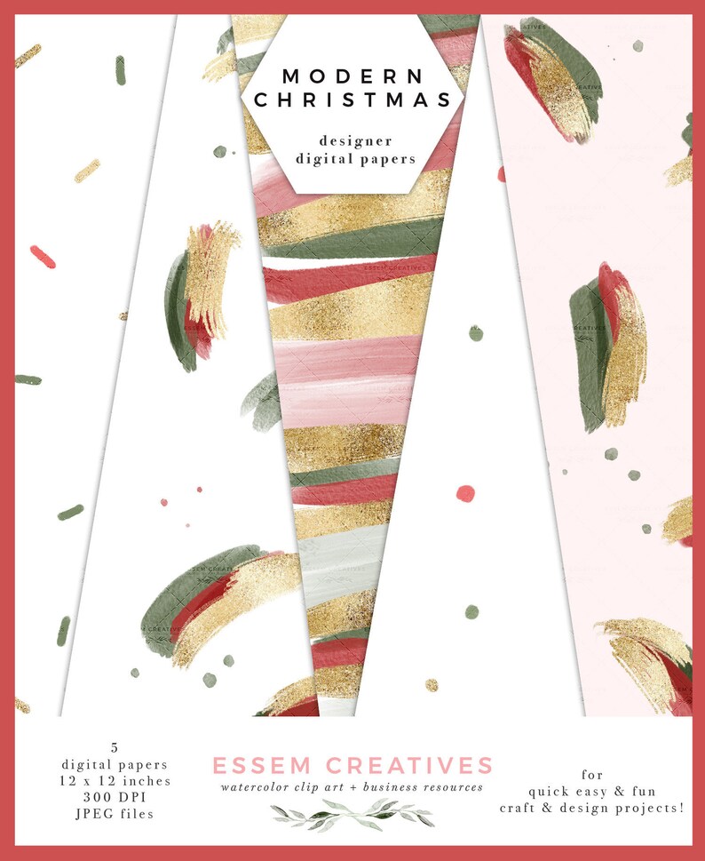Modern Christmas Digital Paper Watercolor Holiday Scrapbook - Etsy