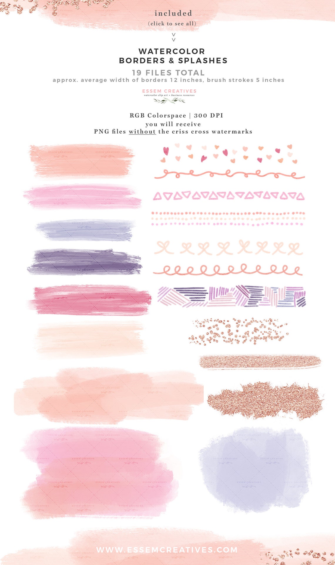 Pink Purple Watercolor Washi Tapes, Watercolor Brush Strokes Textures ...