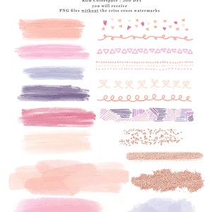 Pink Purple Watercolor Washi Tapes, Watercolor Brush Strokes Textures ...