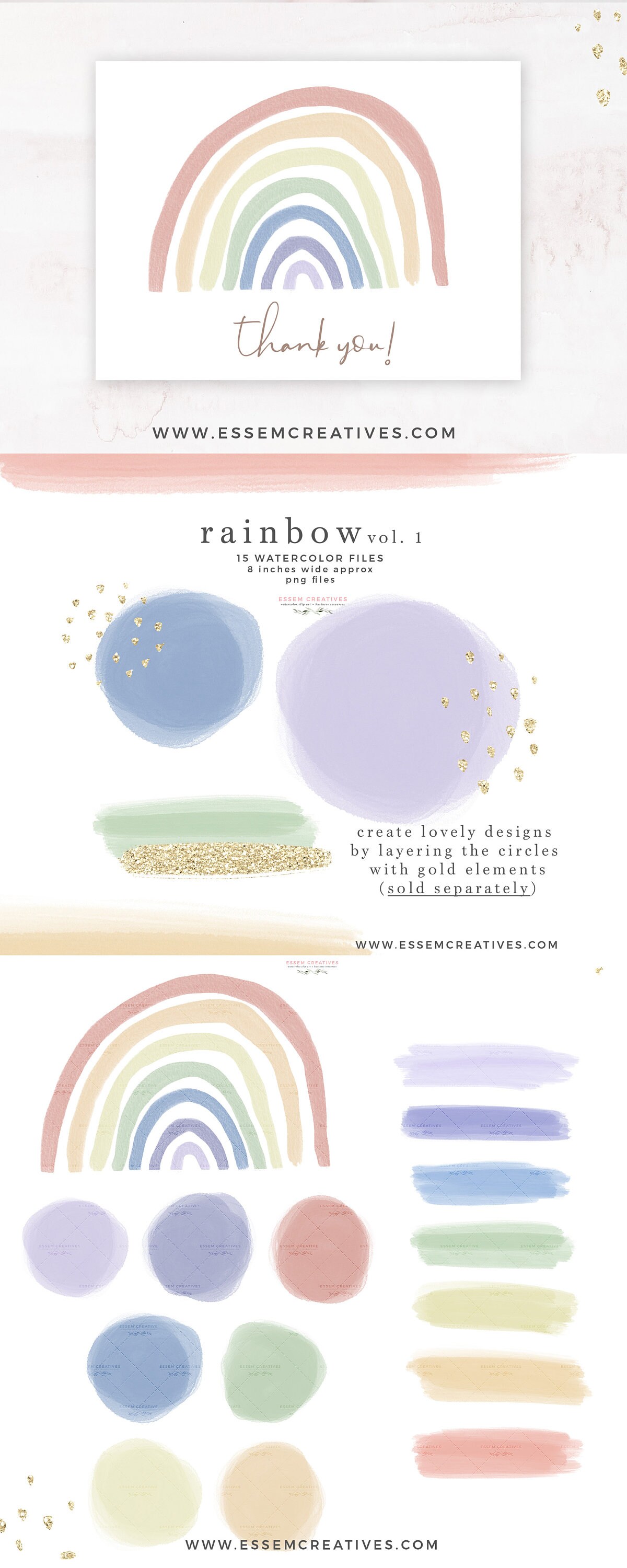 Watercolor Rainbow Clipart Circles Clipart Digital Planner | Etsy