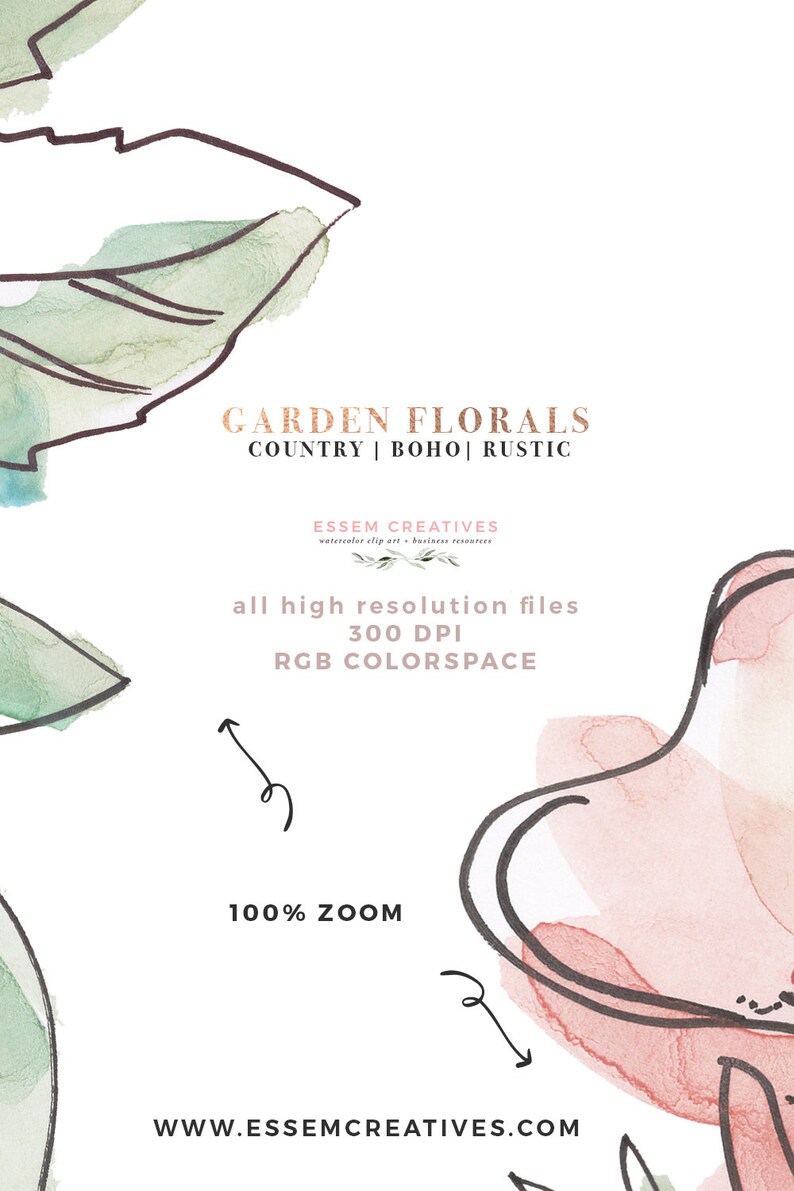 Garden Watercolor Flowers Clipart Digital Papers Country - Etsy UK