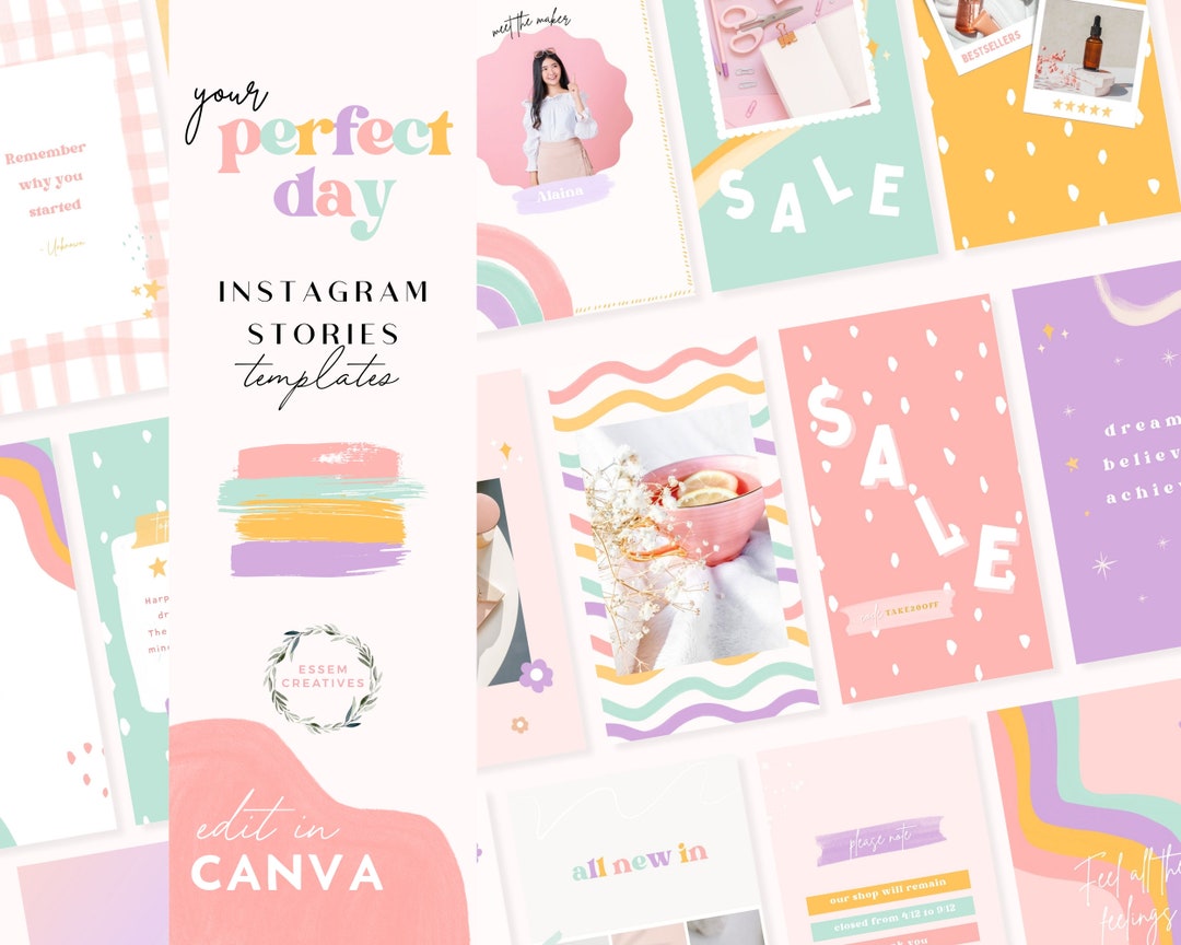 Rainbow Instagram Story Templates Canva, Inspirational Quotes for ...