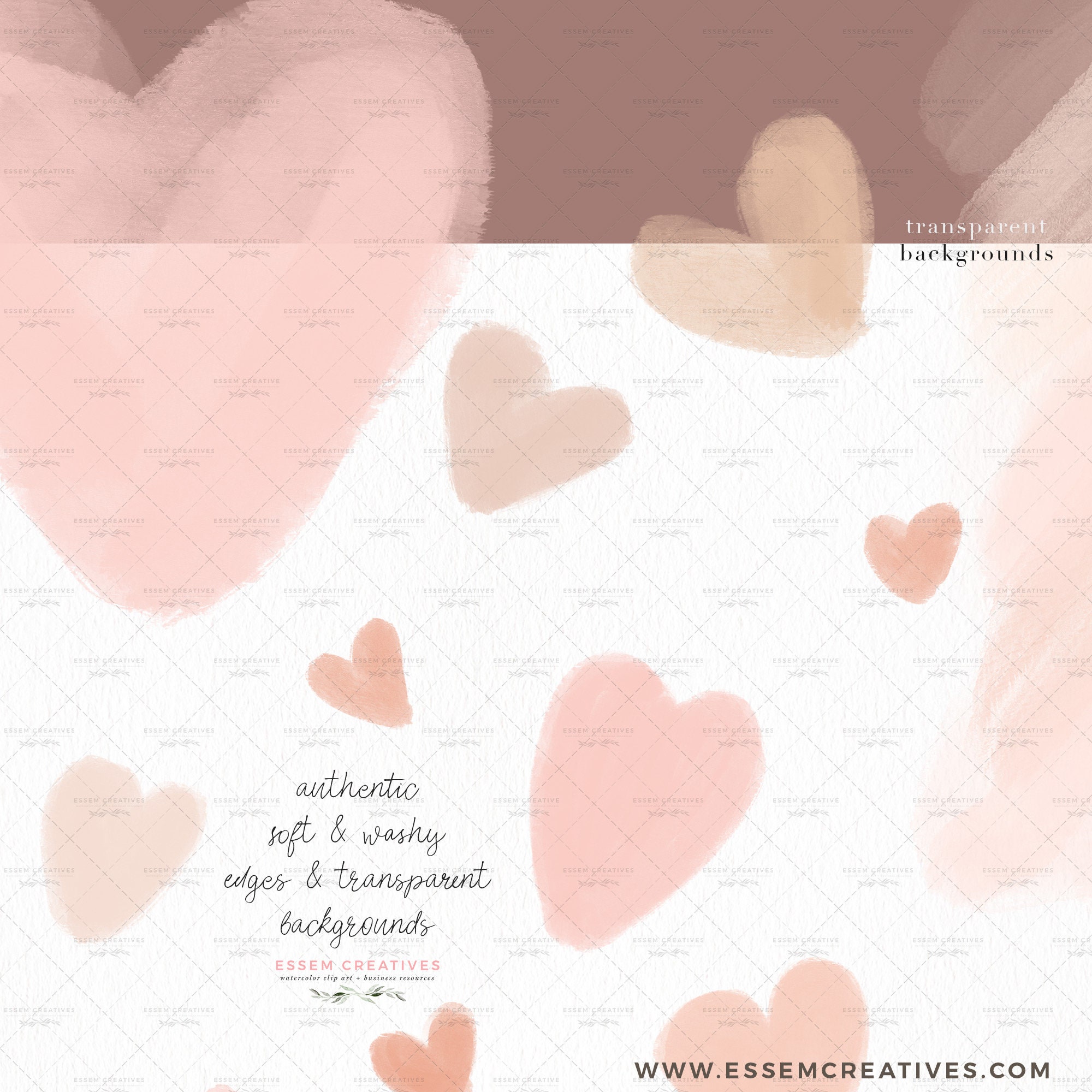 Watercolor Hearts Clipart PNG Valentines Day Clipart | Etsy