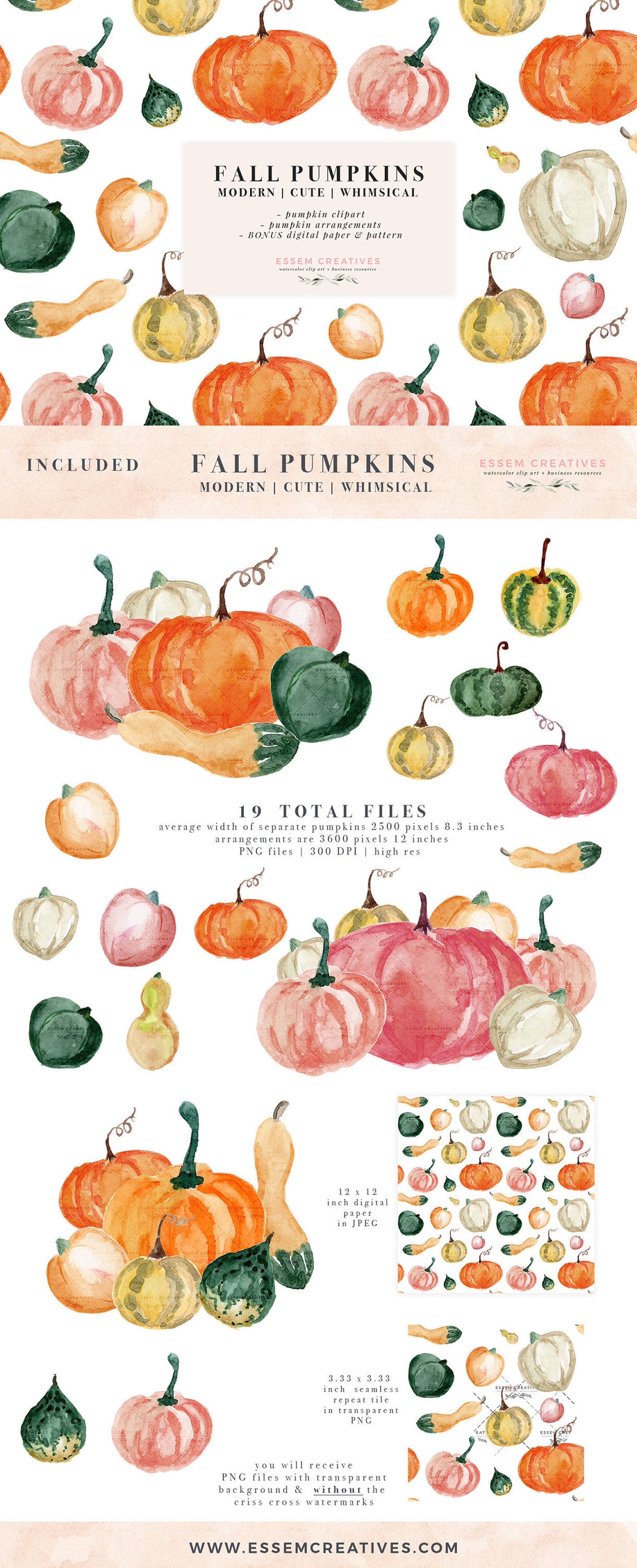 Watercolor Pumpkins Clipart Halloween Thanksgiving Clipart - Etsy
