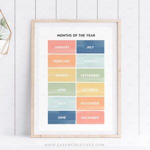 Months of the Year Print, Educational Poster for Preschool Classroom ...