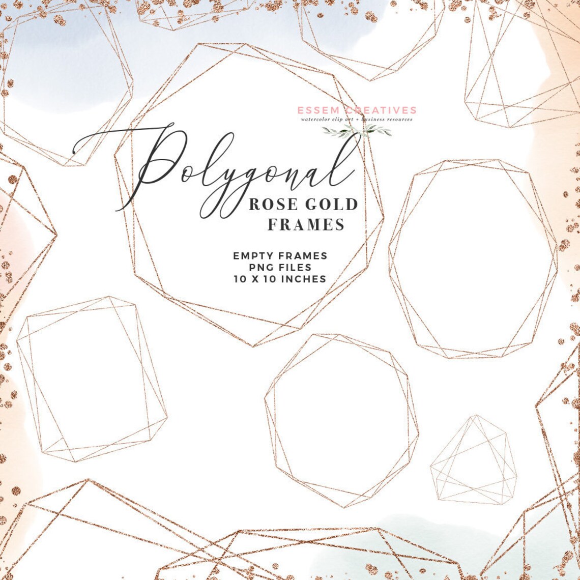 Empty Rose Gold Shapes Clipart Geometric Polygonal Crystal | Etsy