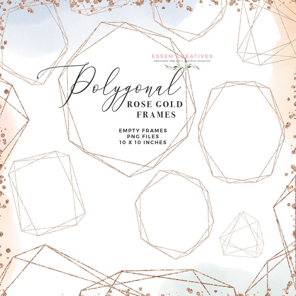 Empty Rose Gold Shapes Clipart Geometric Polygonal Crystal - Etsy