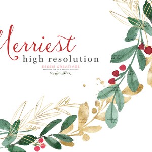 Watercolor Christmas Clipart, Christmas Photo Card Template, Holiday ...