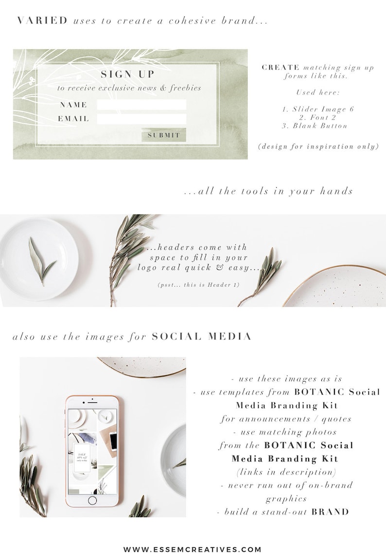 Website Branding Kit, Neutral Blog Brand Kit, Light Airy Rustic Theme ...