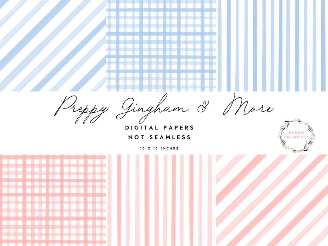 Preppy Watercolor Gingham Digital Paper, Watercolor Stripes Diagonals ...