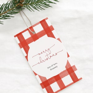 Red Gingham Gift Tag, Watercolor Christmas Plaid Tag, Holiday Gift Tag ...