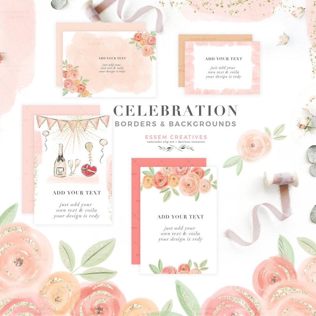 Celebration Party Borders Backgrounds, Peach Pink Floral Watercolor ...